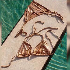 SKIMS | Swim | Skims Metallic Champagne Swim Triangle Bikini Size S Nwt ...